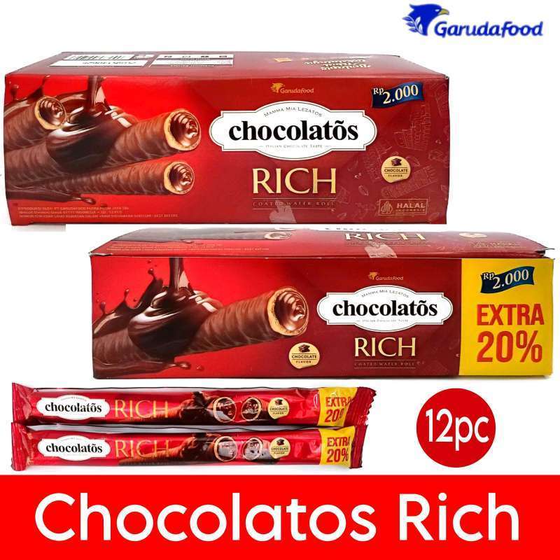 Jual Chocolatos Rich Coklat Coated Wafer Roll Box Isi 12 | Shopee Indonesia