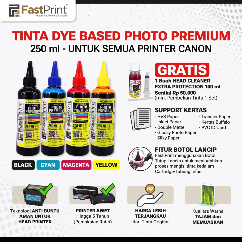 Jual Tinta Dye Premium Refill Printer Canon 250ML | Shopee Indonesia