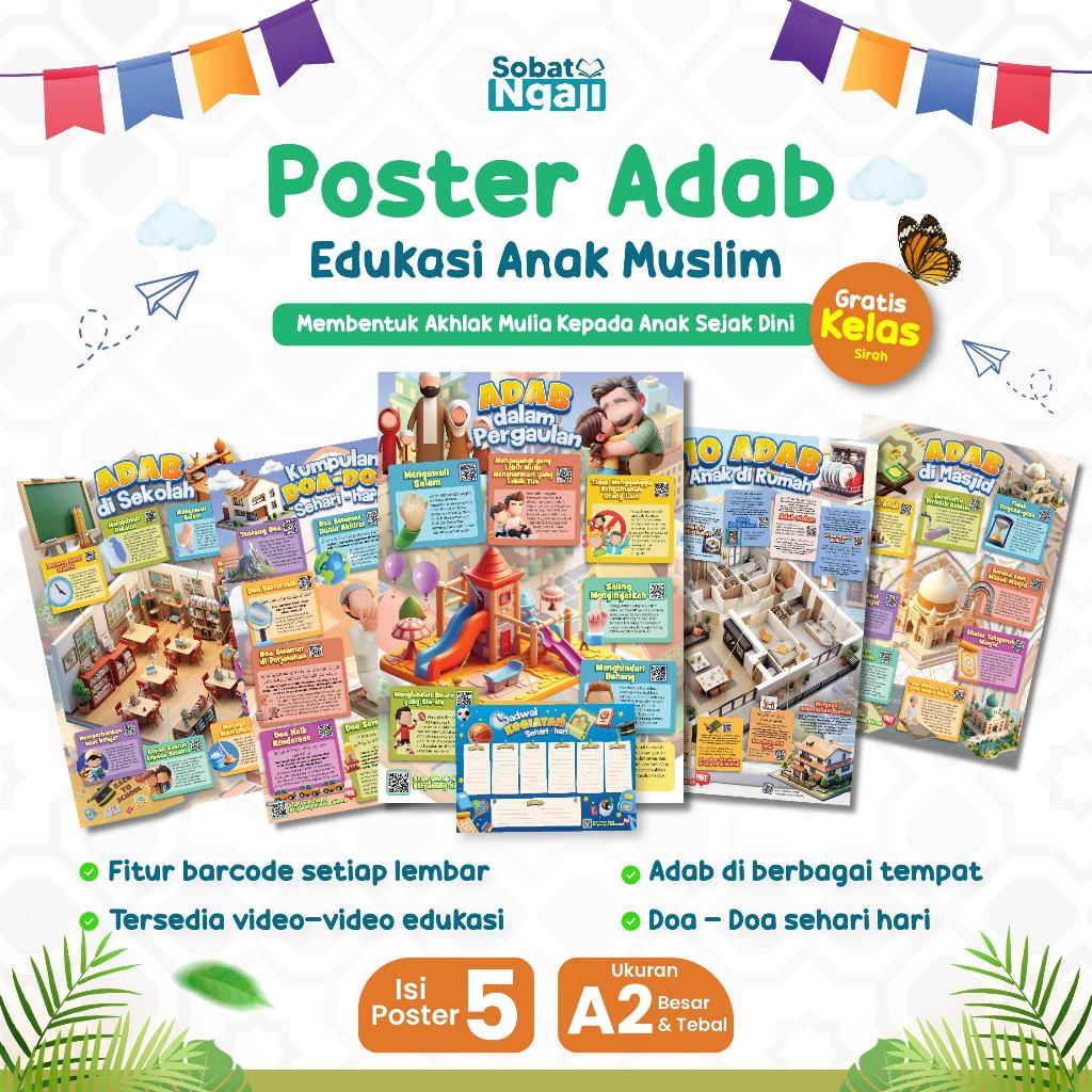 Jual POSTER ADAB EDUKASI ANAK MUSLIM | Poster Adab Lengkap 5 in 1 ...
