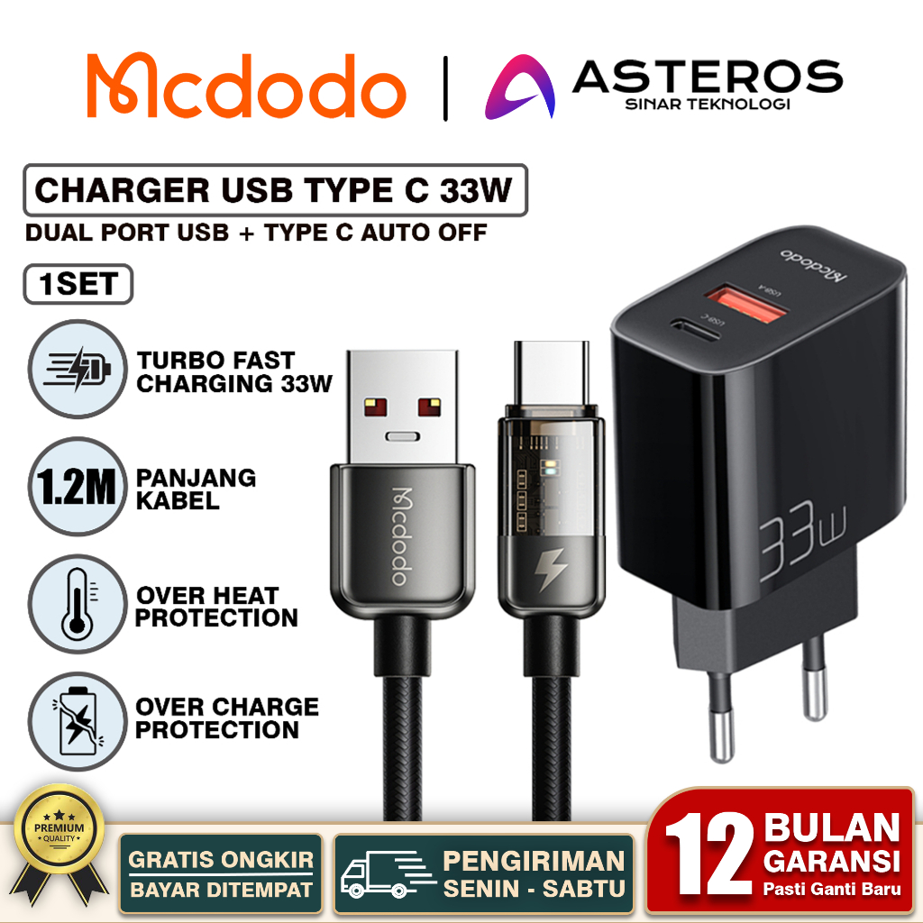 Jual MCDODO Charger Mi Turbo Charge 33W USB Type C Fast Charging 5A For ...