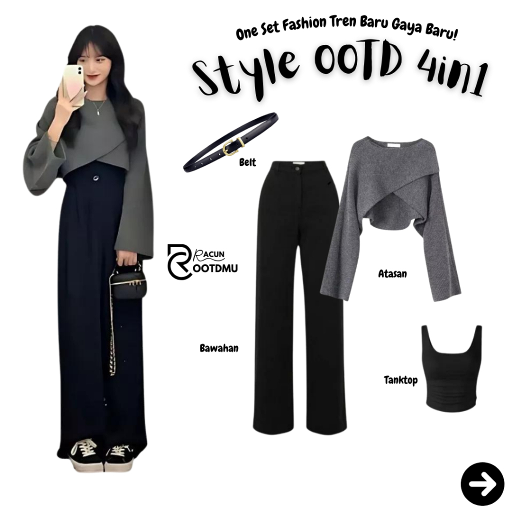 Jual Korean Style One Set Kekinian Sweater Rajut Crop + Kulot Highwaist ...