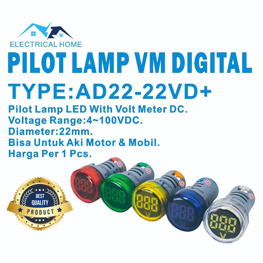 Jual Pilot Lamp LED with VOLT METER DC 22mm BULAT | Shopee Indonesia