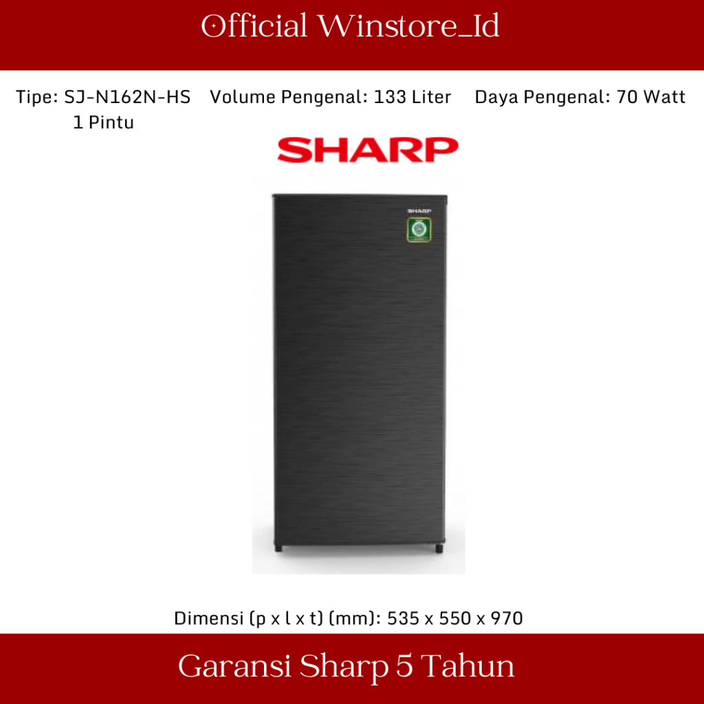 Jual KULKAS SHARP 1 PINTU SJ-N162N-HS / SJN 162 NHS / SJ-N 162 N-HS ...