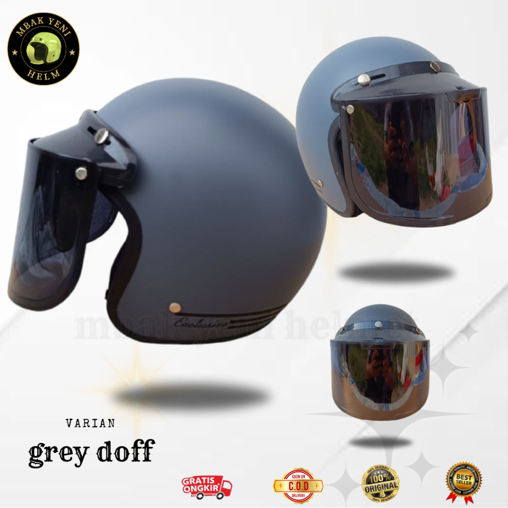 Jual HELM BOGO CLASIK exsklusif GARIS TIGA DEWASA grey Gorilla doff ...
