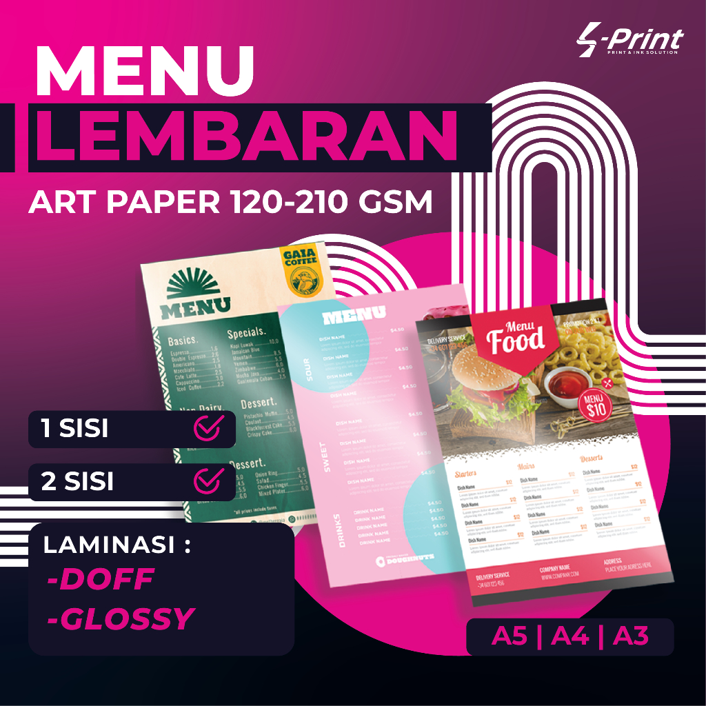 Jual CETAK MENU CUSTOM LEMBARAN UKURAN A3 A4 A5 ART PAPER LAMINASI ...