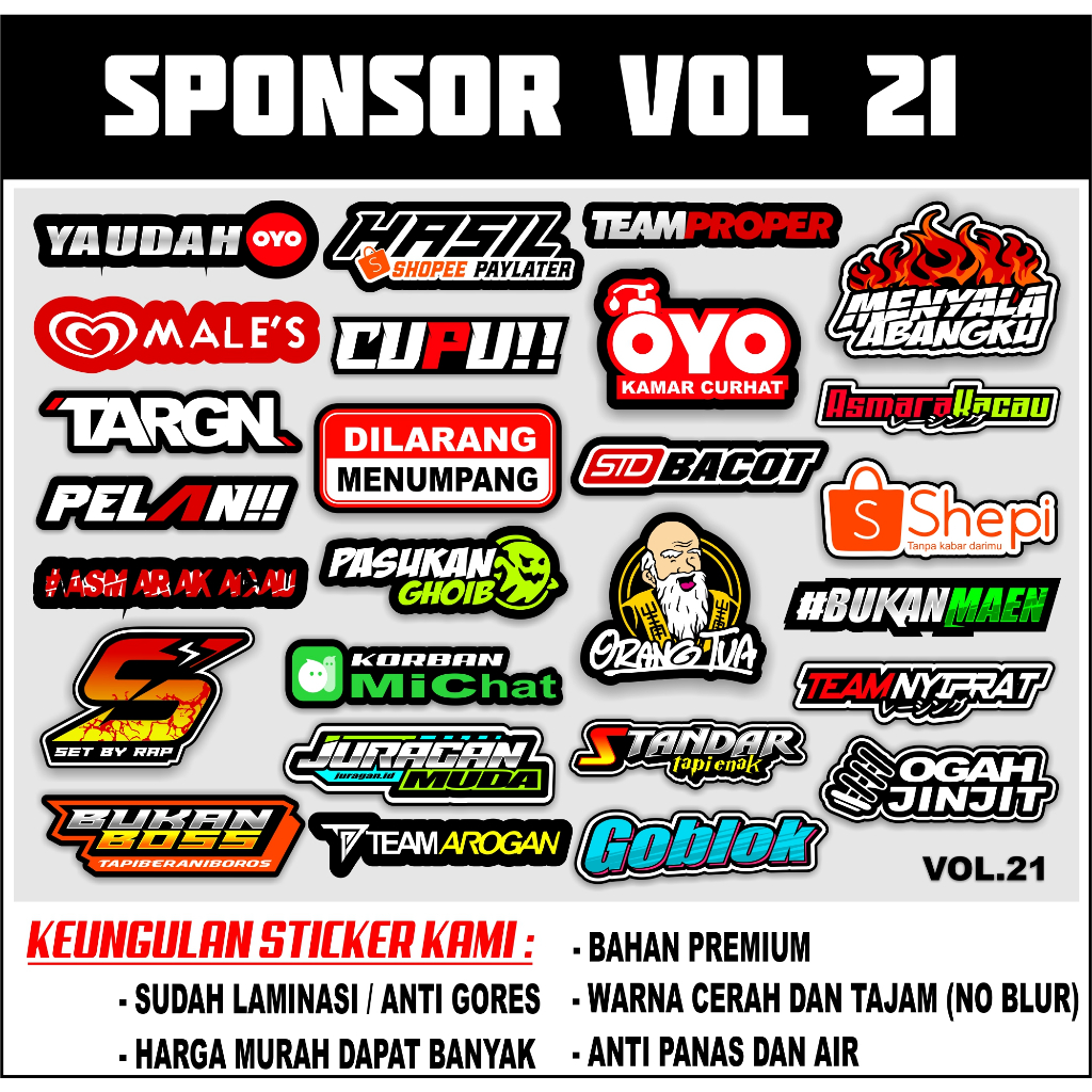 Jual Sticker Sponsor Pack - Stiker Logo Brand Racing - Setiker Murah Banyak dan Awet Sudah ...