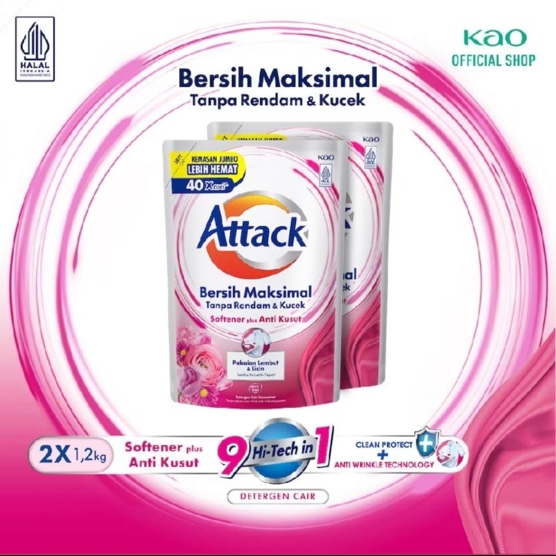 Jual Attack Plus Softener Deterjen Cair 1200ml (Twinpack) | Shopee Indonesia