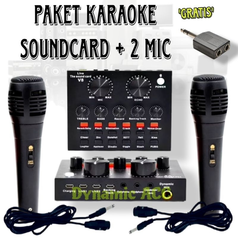 Jual SATU PAKET ALAT KAROKE Soundcard Broadcast Microphone V8 Mixer ...
