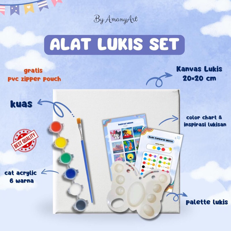 Jual Paket Melukis Alat Lukis Set Lengkap Kanvas Cat Akrilik Kuas Palet ...
