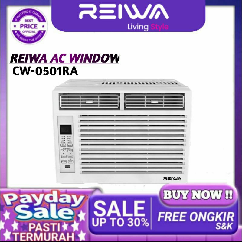 Jual AC WINDOW REIWA 1/2PK CW-0501RA LOW WATT 370 WATT REIWA AC WINDOW ...
