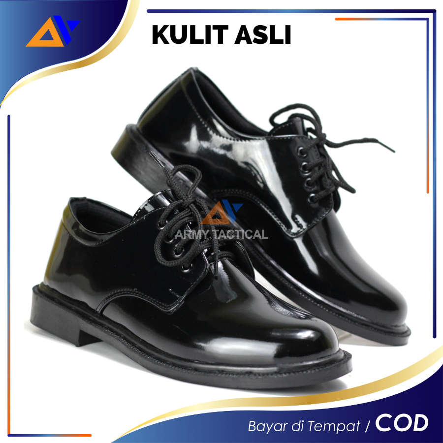 Jual Sepatu PDH Kulit Asli Pendek 01 TNI Glossy Oxford Hitam Pria ...