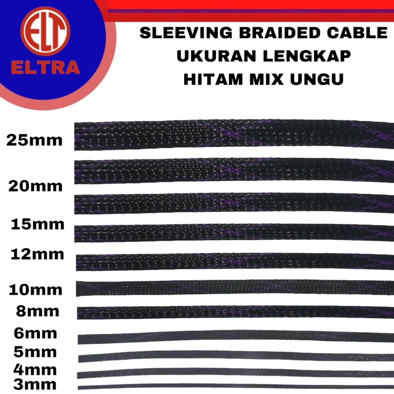 Jual Sleeving sleeve HITAM MIX UNGU braided cable kabel jala selongsong ...