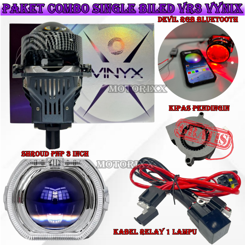 Jual PAKET LENGKAP SINGLE BILED VINYX VR3 3 INCHI 80 WATT PURPLE LENS ...