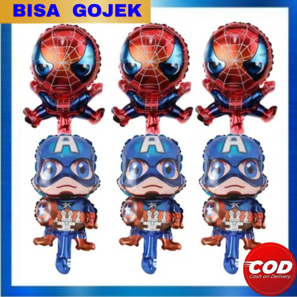 Jual [SATUAN] Balon Mini Spiderman 40cm / Balon Mini Kapten Amerika ...