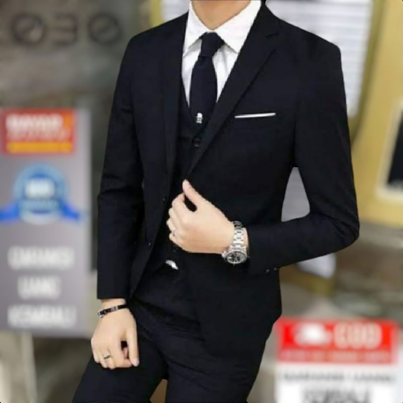 Jual JAS BLAZER HITAM LIS PUTIH SAKU ASLI BAJU FORMAL PRIA BAHAN KATUN ...