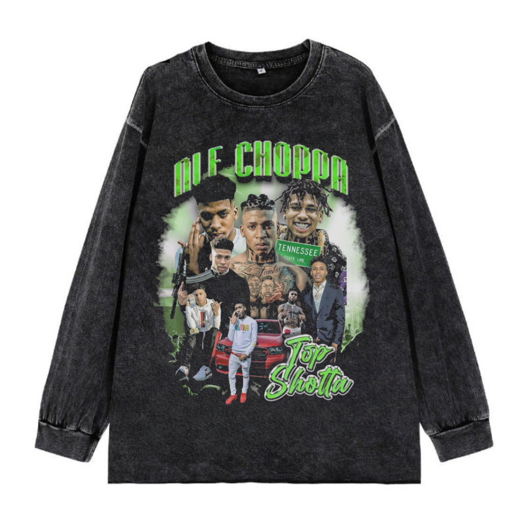 Jual Deliberate "NLE Choppa" Stone Wash Long Sleeve Oversized T-Shirt ...