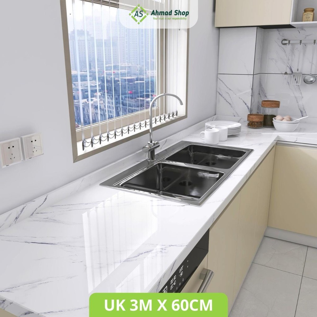 Jual Wallpaper Glossy Marmer Marble Marmer Dapur Meja Furniture 3 m x ...