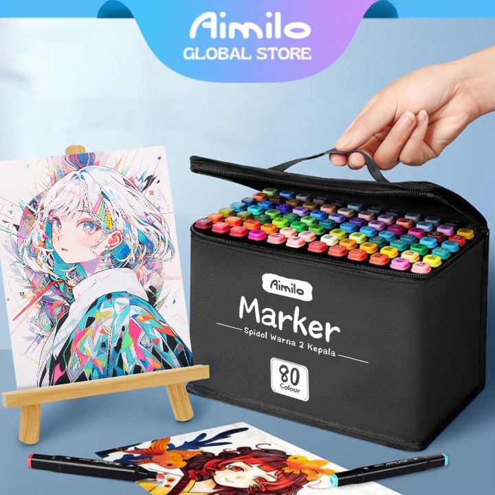 Jual Aimilo Spidol Warna Warni 1 Set Sketch Marker 2 Tip Touch Marker ...