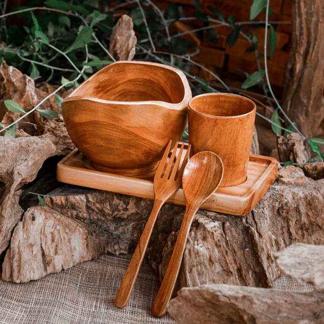 Jual Suradi Kanza Bowl Set/ Mangkok Kayu Jati / Gelas Kayu Jati/ Nampan ...