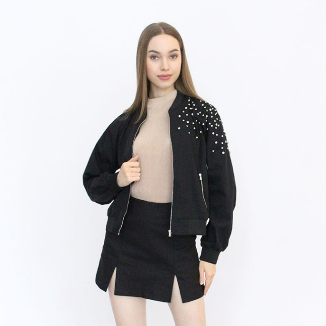Jual Magnolia Collection Jacket With Diamond Stud Black | Shopee Indonesia