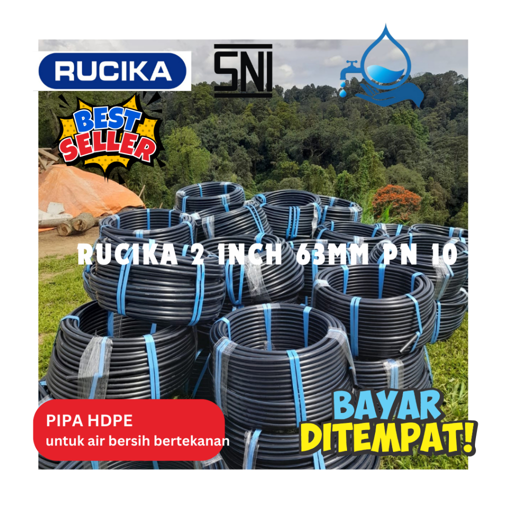 Jual Pipa HDPE/Selang Hitam RUCIKA 2 INCH 63MM Pn 10 1roll 100meter | Shopee Indonesia
