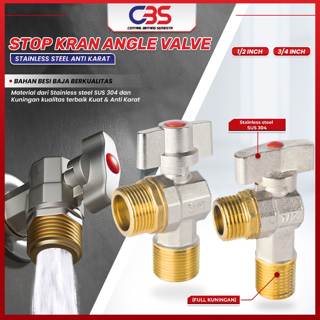 Jual Stop Kran Angle Valve Anti Karat SUS 304 1/2 dan 3/4 / Kran Buka ...