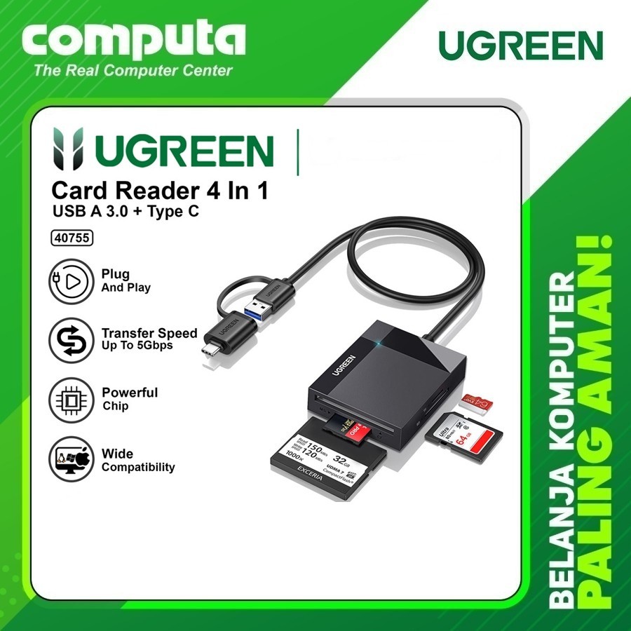 Jual UGREEN Card Reader All In One USB 3.0+Type C OTG 40755 | Shopee ...