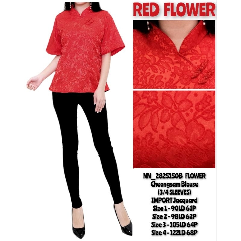 Jual Atasan blus wanita cheongsam merah motif jacquard import imlek (6 ...