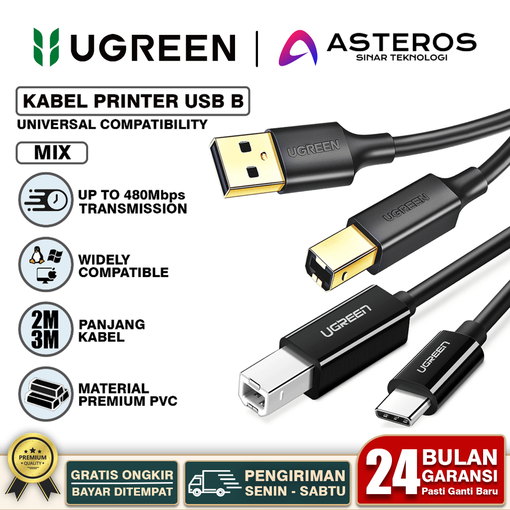 Jual UGREEN Kabel Printer Type C & USB A To USB B Male For Laptop PC ...