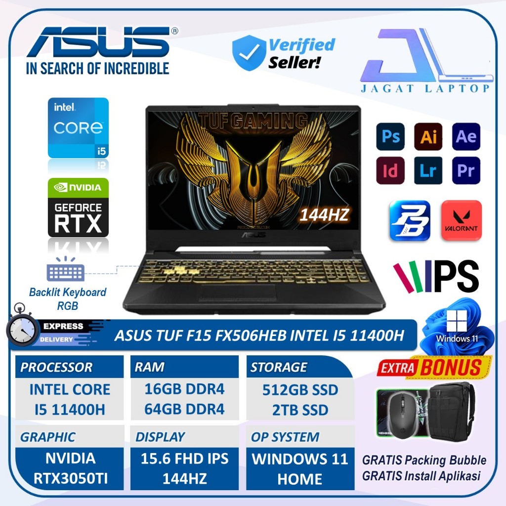 Jual Laptop Gaming Asus Tuf F15 FX506HEB Intel I5 11400h 64GB 1TB ...