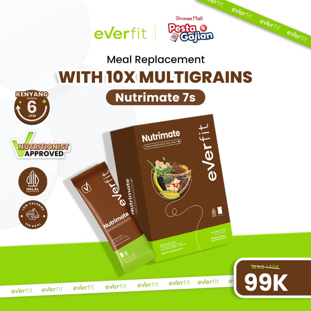 Jual Everfit Nutrimate Meal Replacement dengan Oat Isi 7 Sachet Rasa Cokelat dan Vanila | Shopee ...