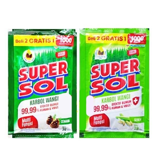 Jual SUPERSOL LANTAI 38ml KARBOL WANGI SACHET CEMARA SEREH LEMON GRASS ...