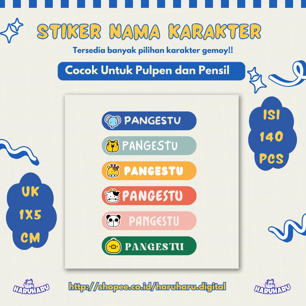 Jual Stiker Label Nama Karakter Lucu Custom Warna Vinyl Waterproof ...