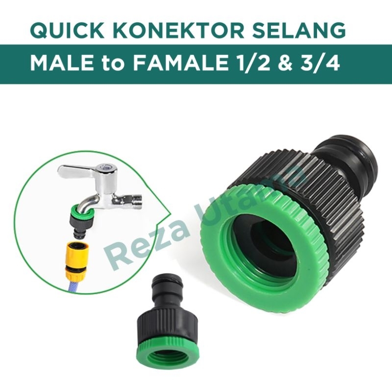 Jual quick konektor selang air male to female thread 1/2 3/4 | Shopee ...