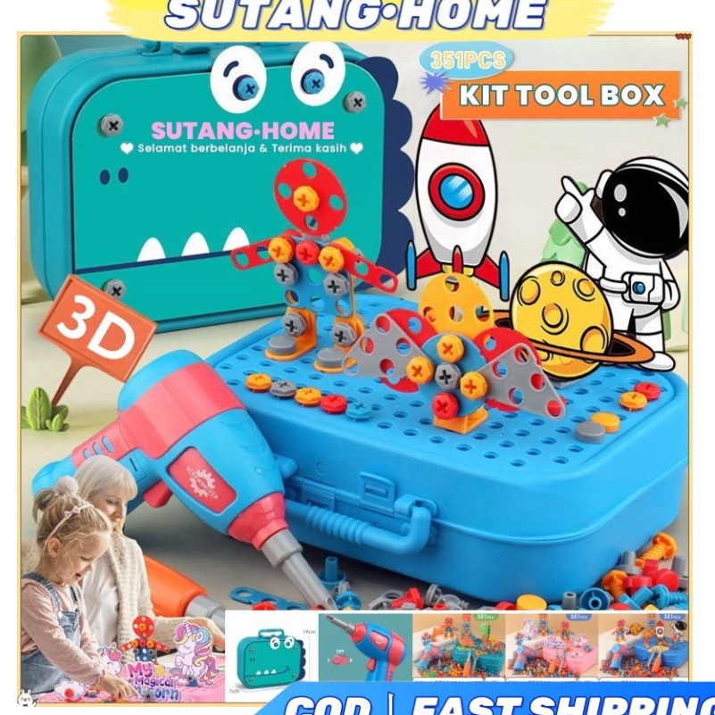 Jual Sedang Laris SUTANG351PCS Mainan Anak Merakit Tool Box Set 3D DIY ...
