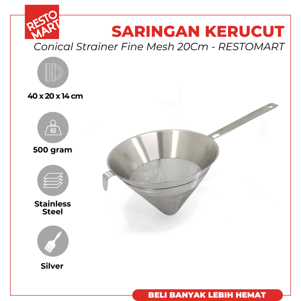 Jual Saringan Kerucut / Conical Strainer Fine Mesh 20 cm RESTOMART ...