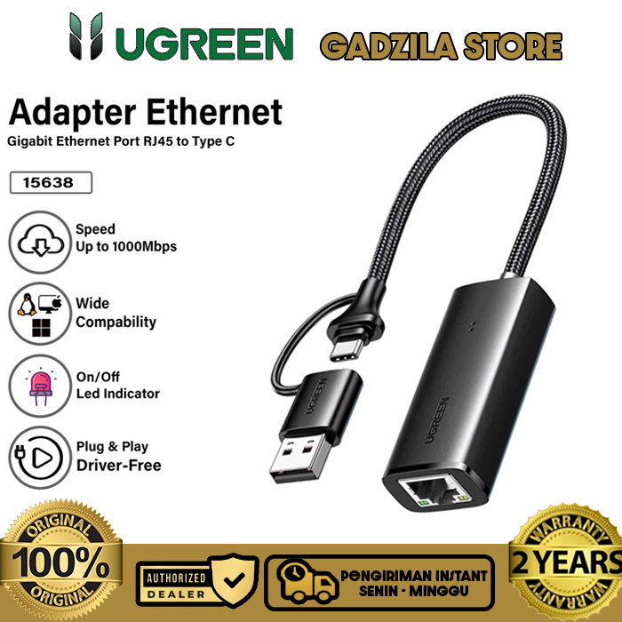 Jual UGREEN Ethernet Adapter USB Type-C To Lan RJ45 Modem Internet ...