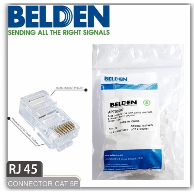 Jual Belden RJ 45 Cat 5 Konektor RJ45 Cat5 Original AP70007 isi 50Pcs ...