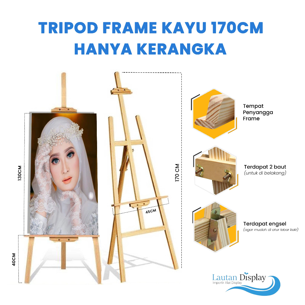 Jual Tripod Frame Wooden Easel Standing Kayu Premium - Stand Lukisan ...