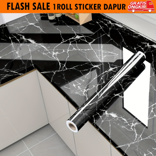 Jual Stiker Dapur PVC Anti Air Anti Minyak 60cm x 3m Motif Marmer Hitam ...
