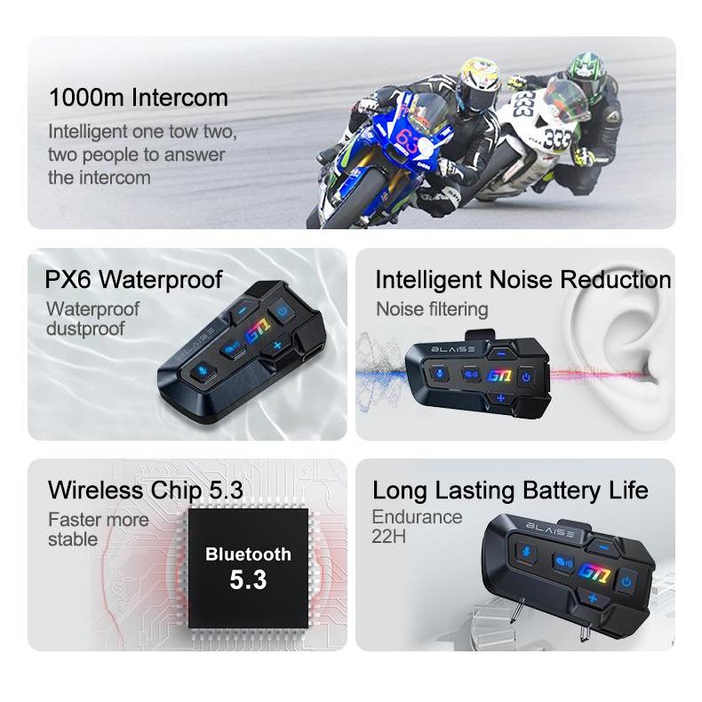 Jual BLAISE GT1 Intercom Helm Waterproof Musik Sharing Interkom Mic ...
