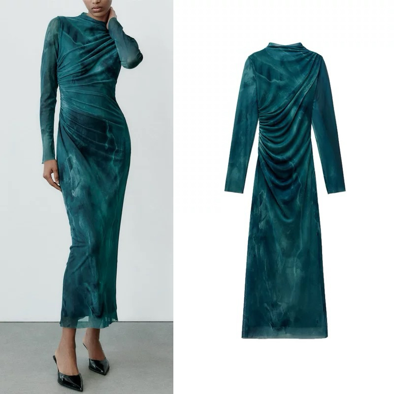 Jual ZARA Ombre Tosca Tie-Dye Bodycon Dress Long Sleeve | Gaun Ombre ...