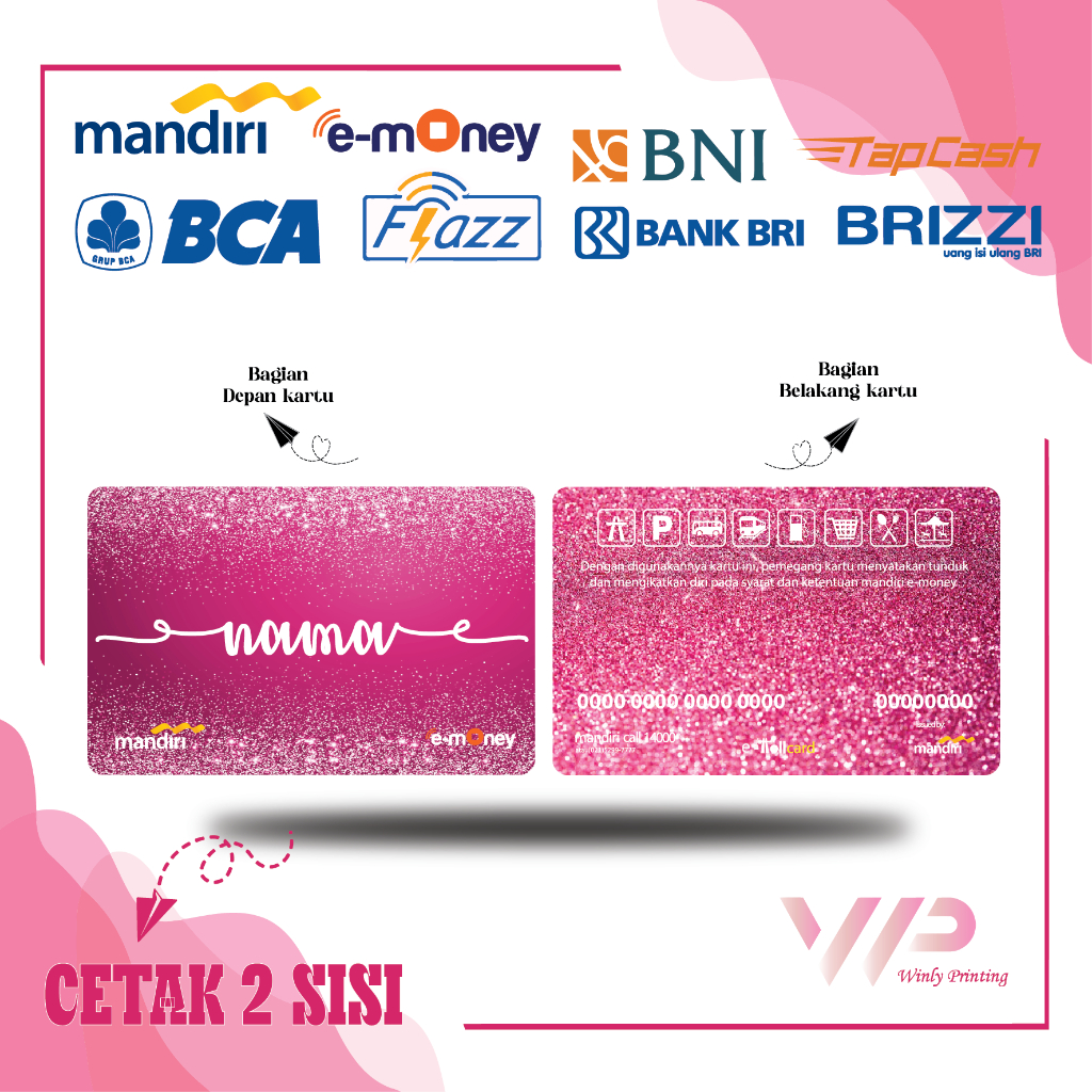 Jual PROF'S KARTU EMONEY NAMA PINK GLITTER MERAH MUDA CUTE 3 E MONEY E ...
