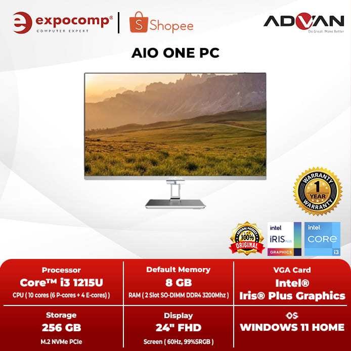 Jual ADVAN ALL IN ONE AIO ONE PC SILVER i3-1215U 8GB 256GB WIN 11 HOME ...