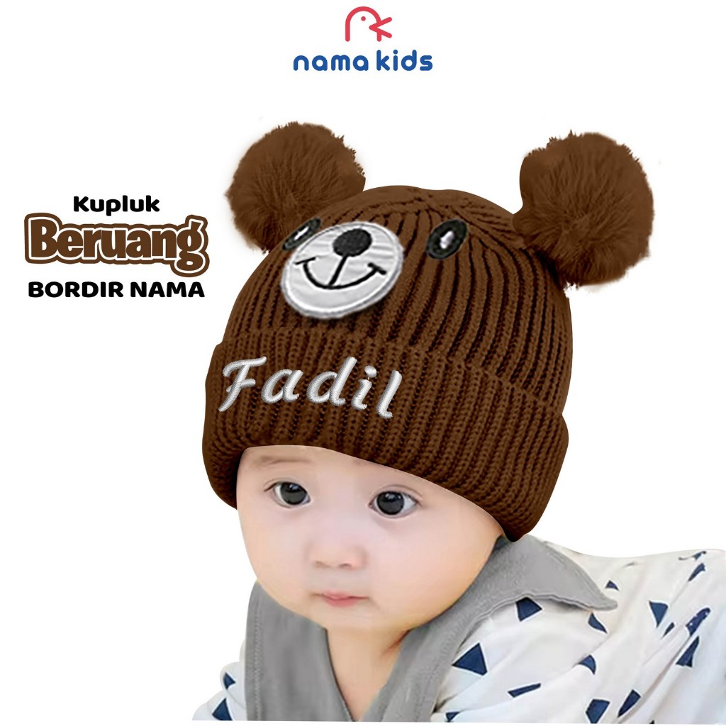 Jual Topi Bordir Nama Kupluk Anak Bayi Pompom Beruang Kupluk Anak Laki ...