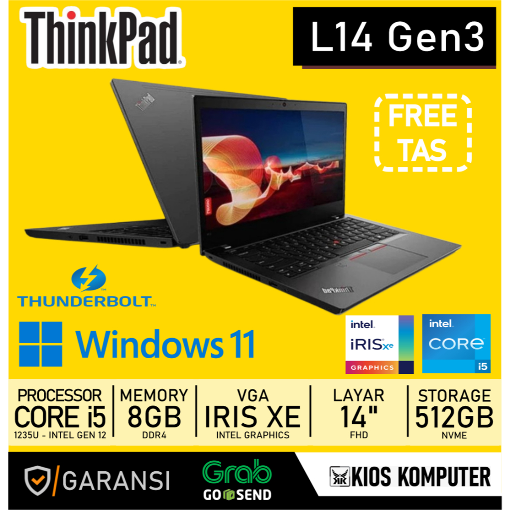 Jual LENOVO THINKPAD L14 GEN 3 INTEL I5 1235U MEMORY 8GB DDR4 512GB NVME INTEL IRIS XE GRAPHIC ...