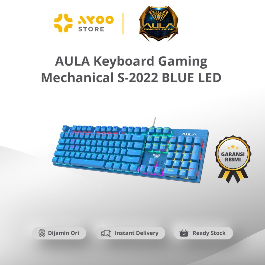 Jual AULA Keyboard Gaming Mechanical S-2022 BLUE New LED | Shopee Indonesia