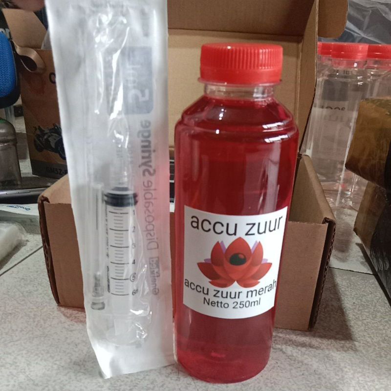 Jual Air aki merah (250ML accu zuur merah dan suntikan+jarum) | Shopee ...