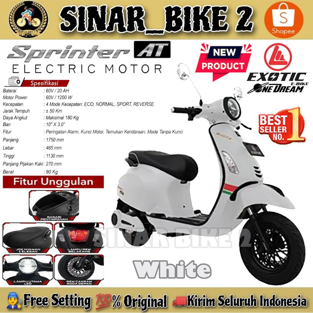 Jual Sepeda Motor Listrik EXOTIC SPRINTER AT NEW 1200 Watt Electric E ...