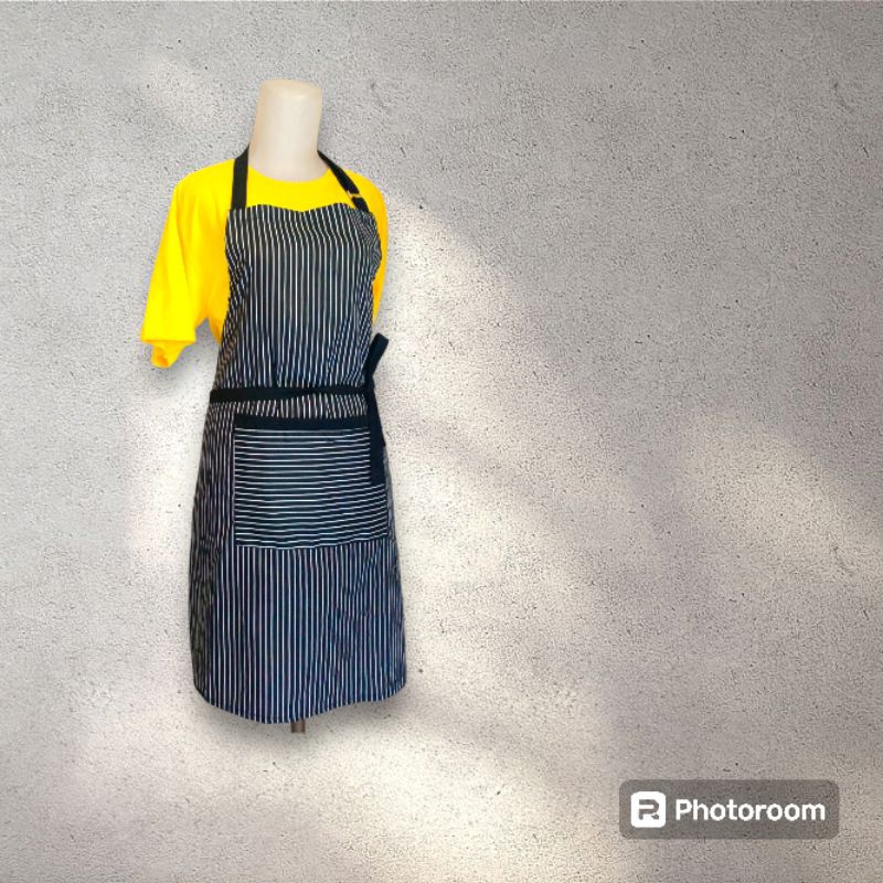 Jual BEST SELLER 1 CELEMEK APRON KITCHEN CHEF STRIP BLACK SALUR HITAM TALI PANJANG IKAT DEPAN ...